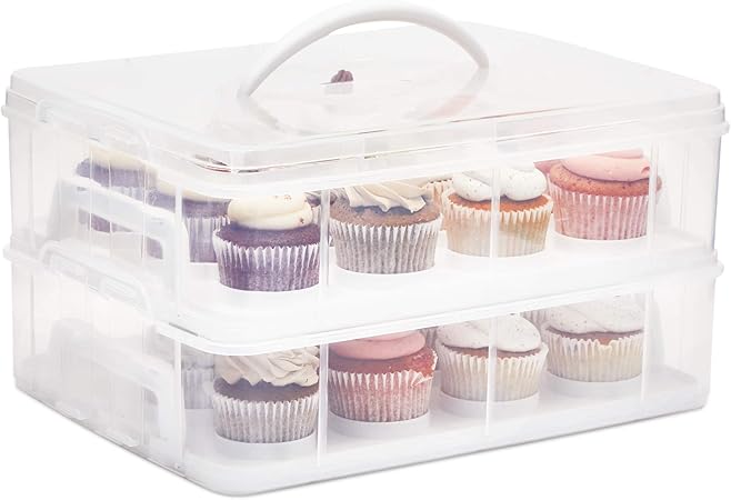 Amazon.com: 2 Tier Cupcake Carrier with Lid, Holds 24 Cupcakes (13.5 x ...