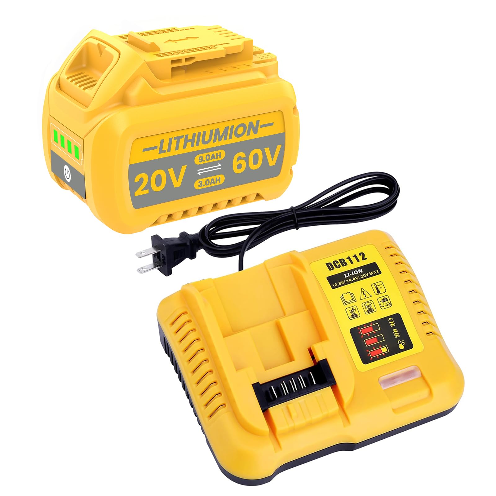 9.0Ah Replacement for Dewalt 20V/60V Battery and Charger Compatible ...