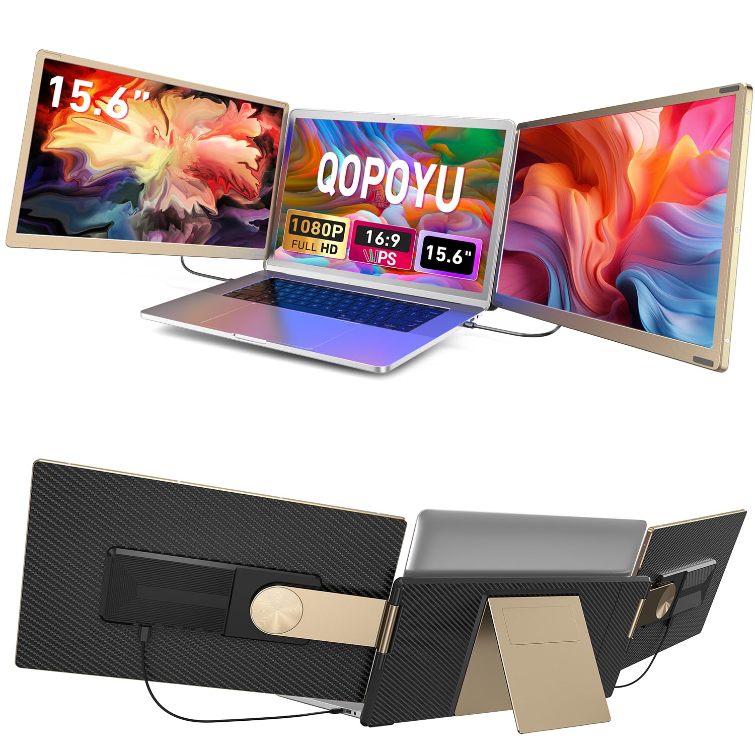 Laptop Screen Extender, 15.6" FHD 1080P Triple Portable Monitor Ultra ...