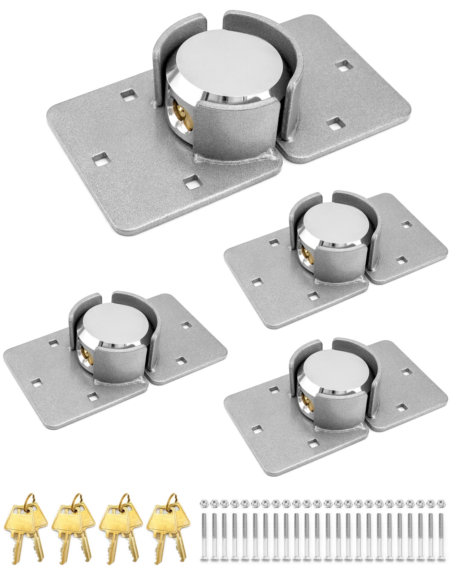 QWORK Heavy Duty Puck Lock and Hasp, 4 Pack High Security Steel Hidden ...