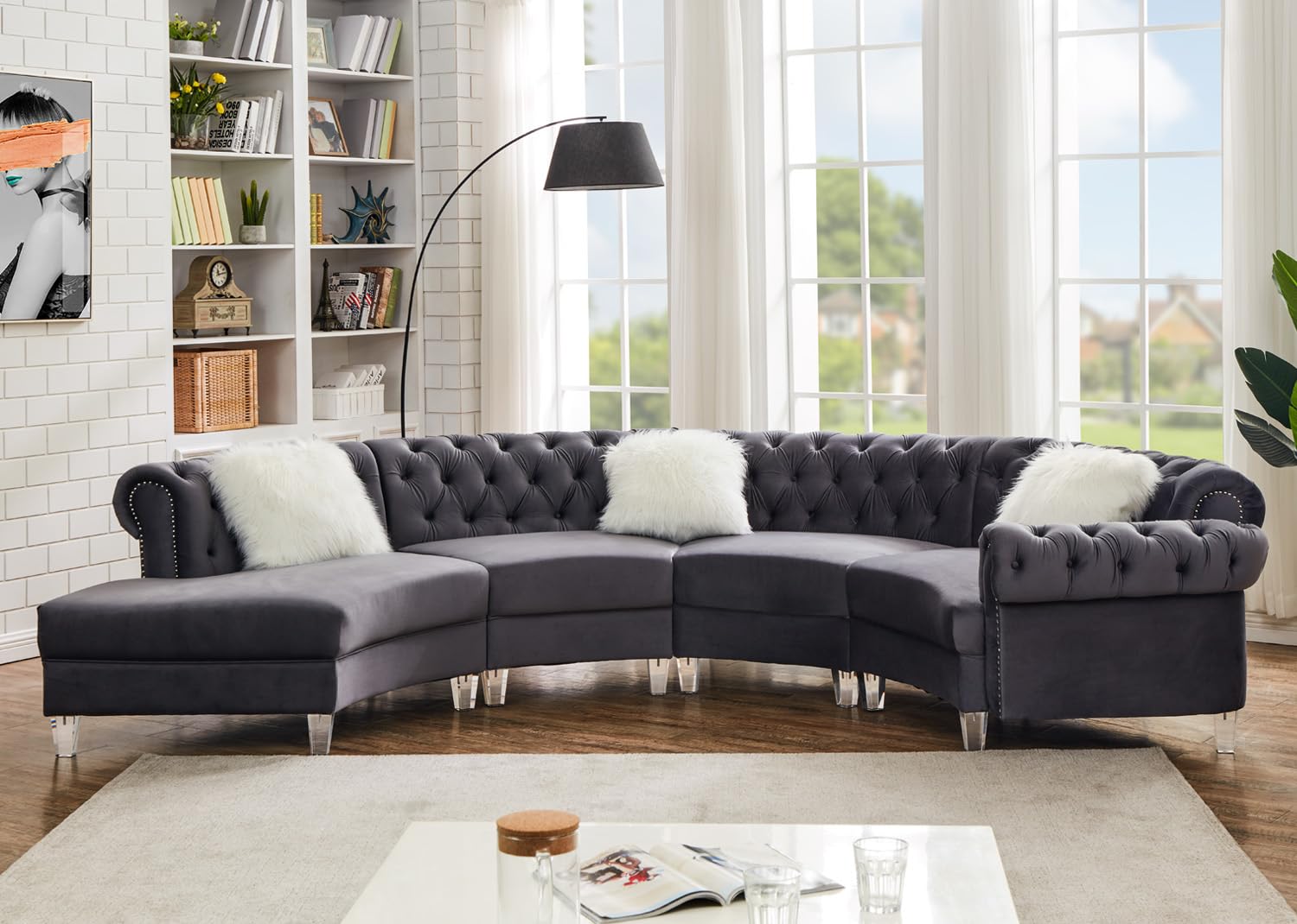 Legend Vansen Curved Modular Sectional Sofa,Velvet Couch with Rolled ...