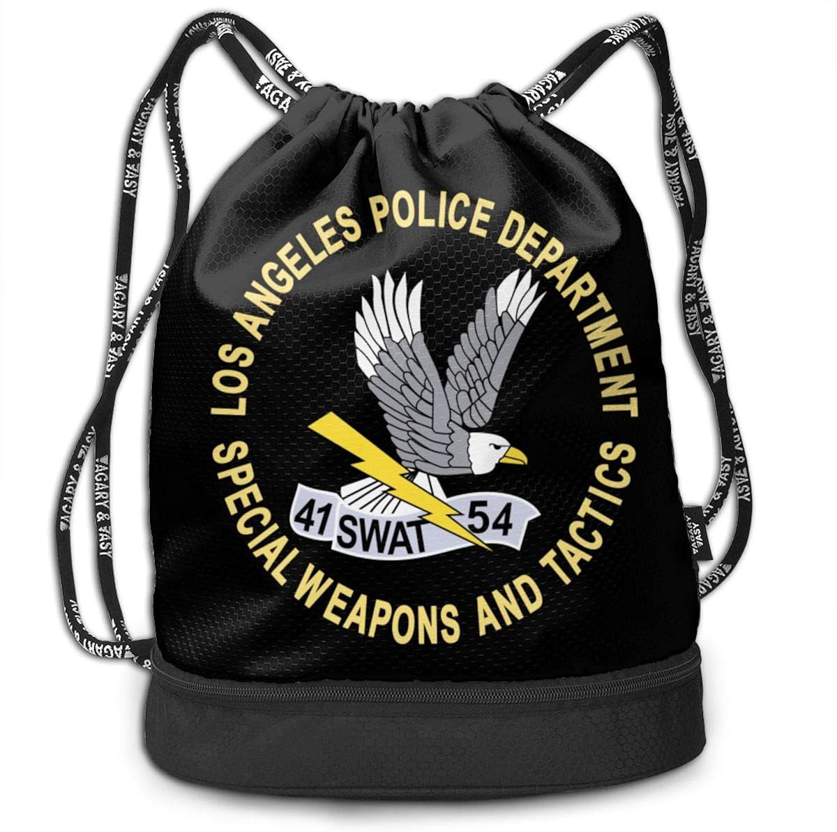 YRAI Drawstring Beam Backpack LAPD SWAT Logo Bags Travel Gym Tote ...