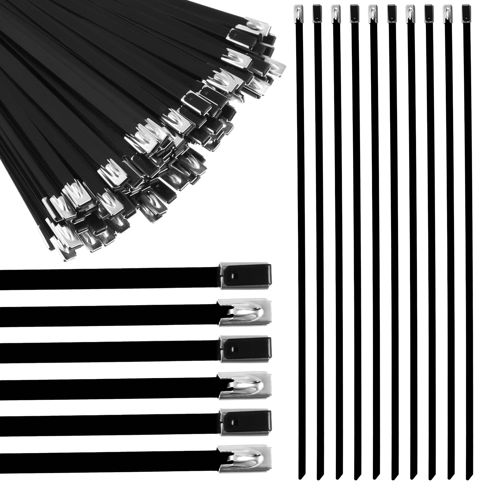 Pelopy 100 Pcs 18 Inch Metal Zip Ties Black 304 Stainless Steel Zip ...