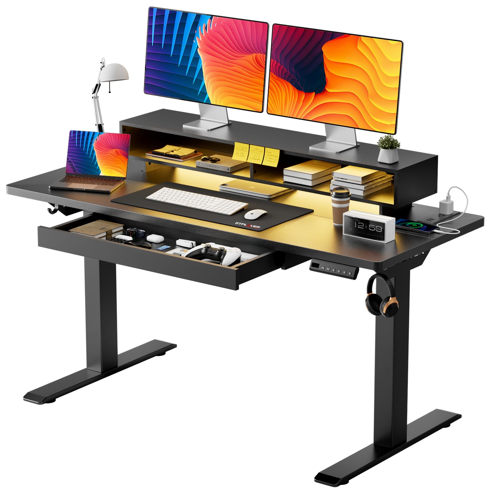 GTPLAYER Electric Standing Desk with Drawers, 48 x 24 Inch Height ...