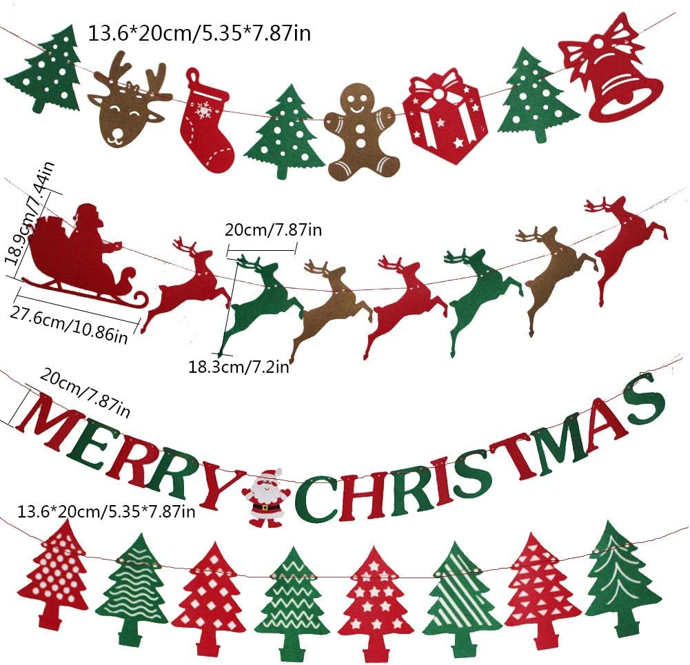 4 Pack Christmas Bunting Banner, Merry Christmas Letters Reindeer ...