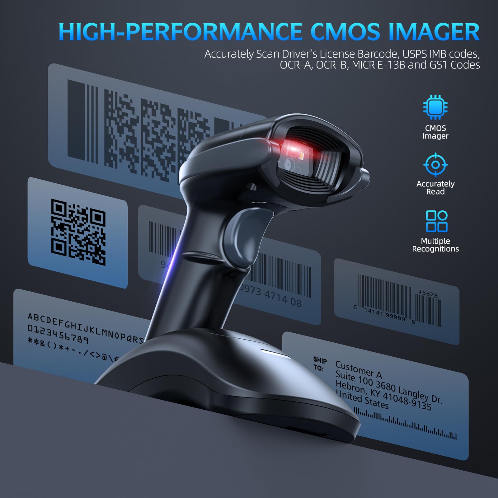 Mua TEEMI 1D 2D Bluetooth Barcode Scanner with USB Cradle Data Receiver ...