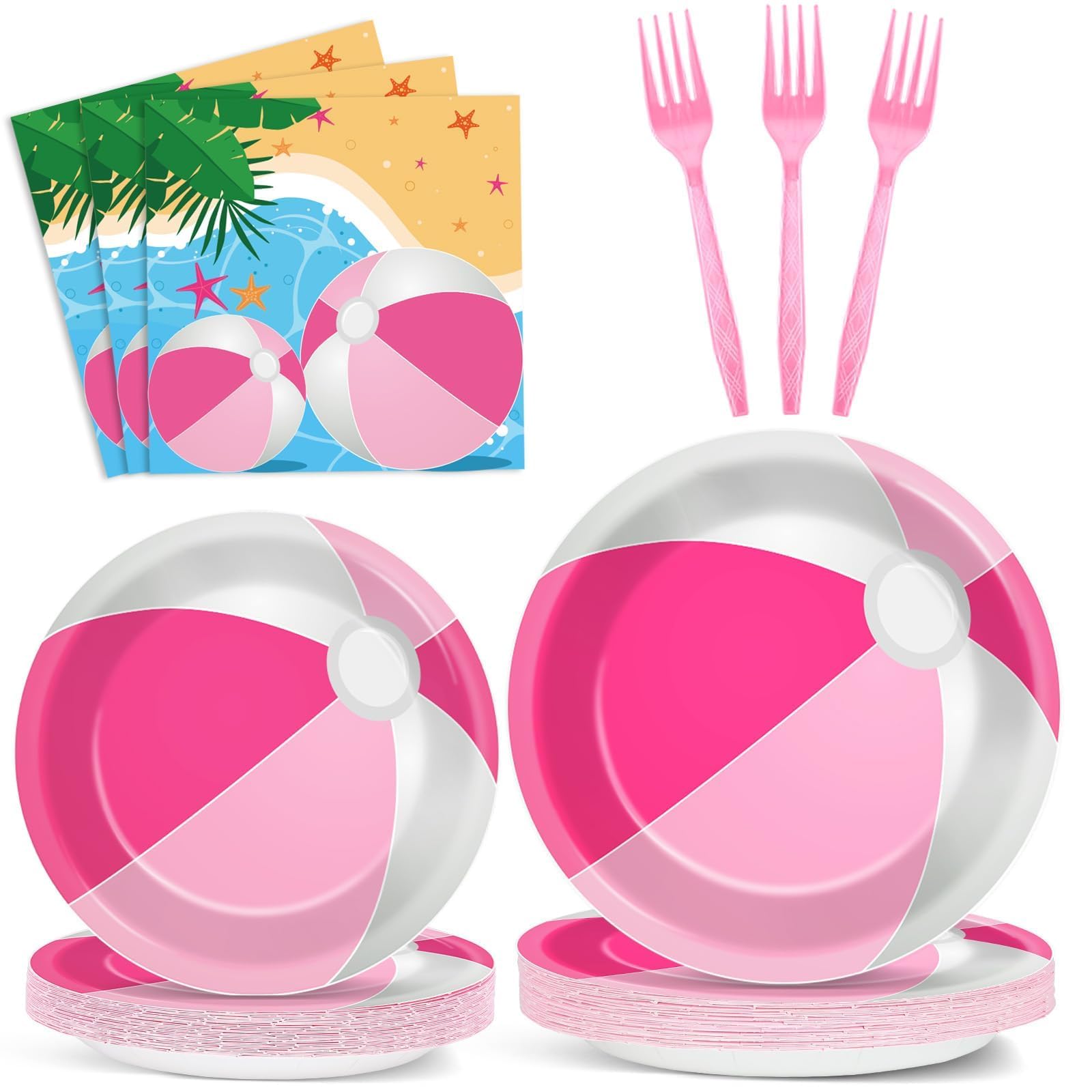 96 Pcs Pink Beach Ball Party Supplies Tableware Summer Pool Ball Party ...