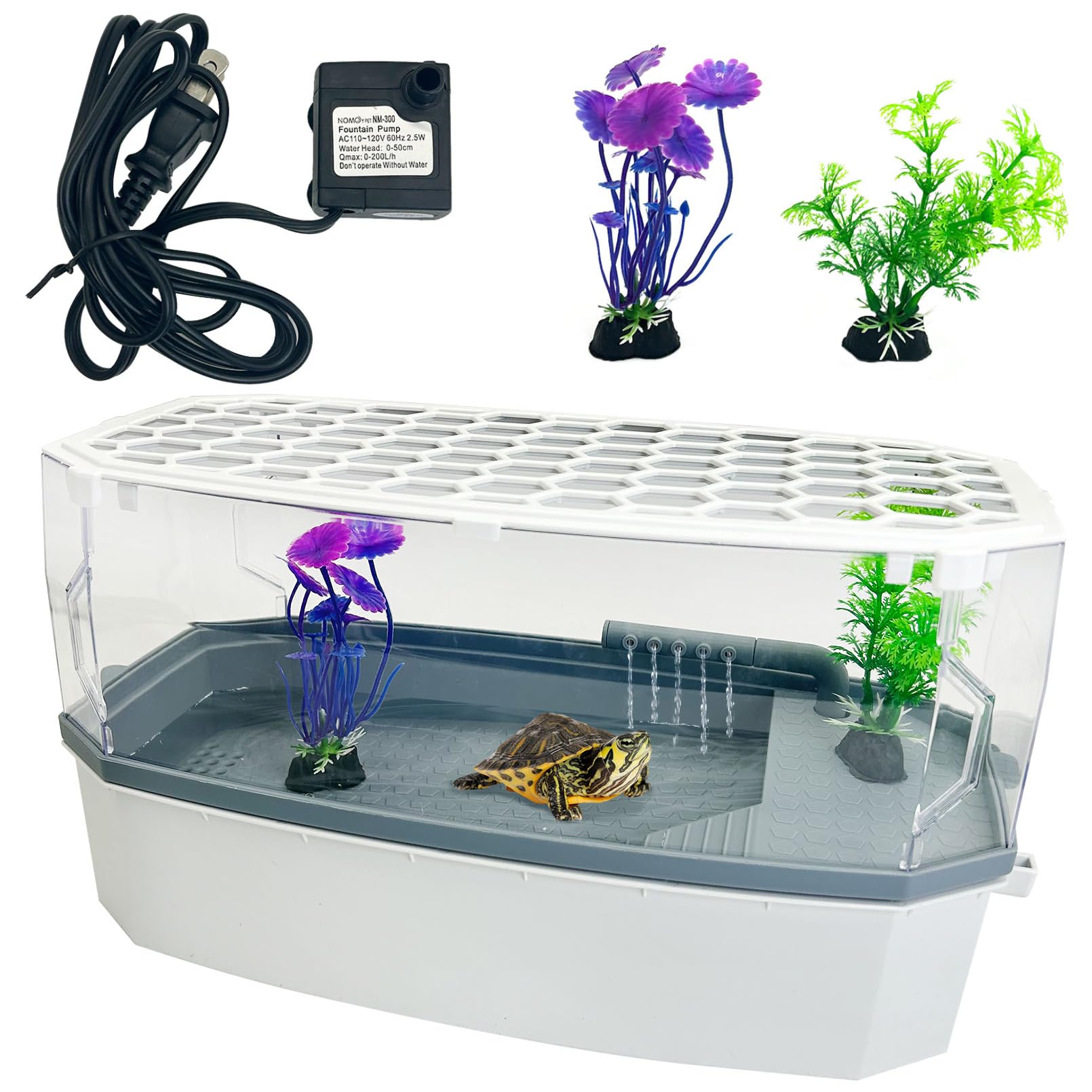 Hamiledyi Small Turtle Tank Kit with Lid Acrylic Turtle Aquarium with ...