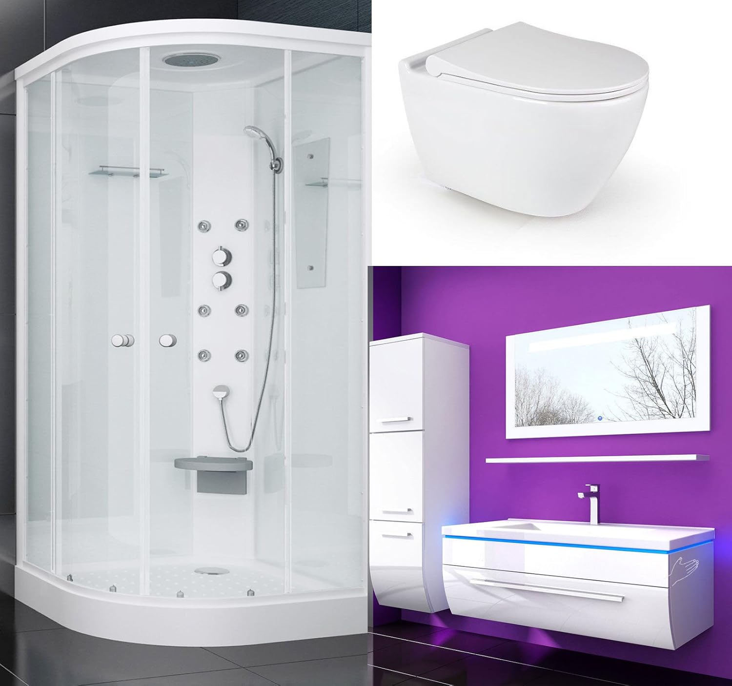 Duschkabine 90x90 WC Sitz Randlos und Absenkautomatik Hänge WC Keramik ...
