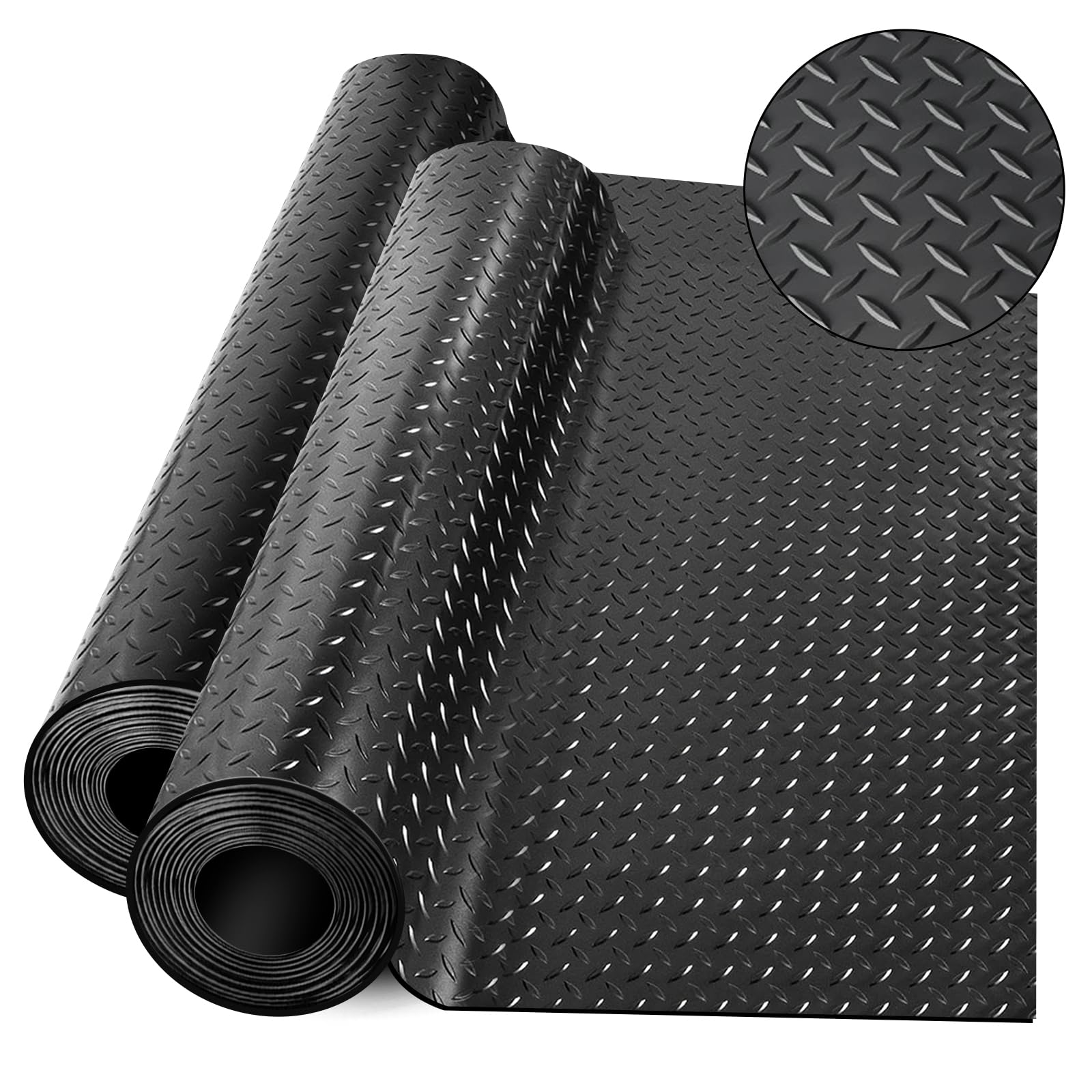 Diamond-Plate Rubber Flooring Rolls, 21FT *16IN Garage Floor Mat, PVC ...