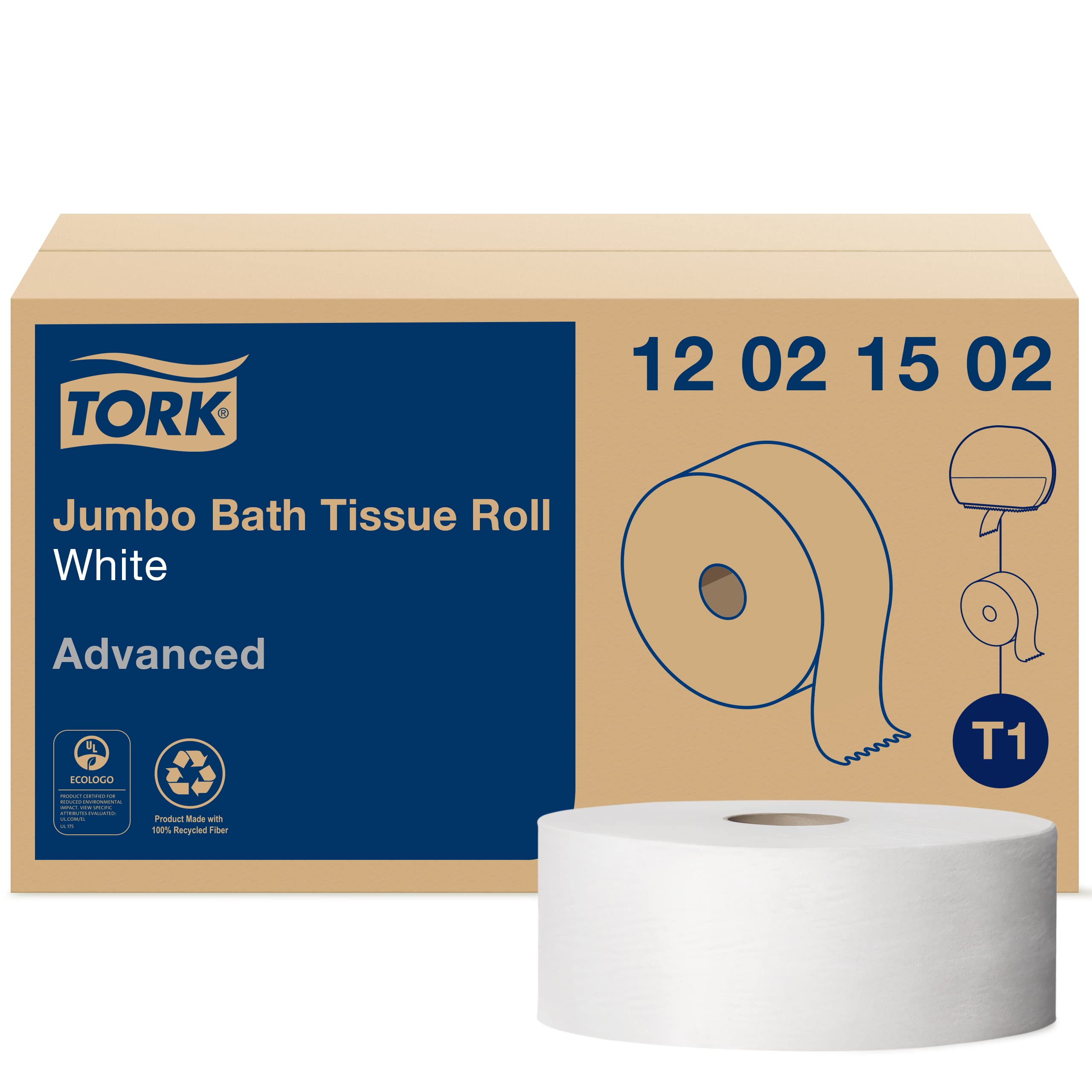 Tork Jumbo Toilet Paper Roll White T1, Advanced, 2-ply, 6 x 1600 feet, 12021502, 6 Count (Pack ...