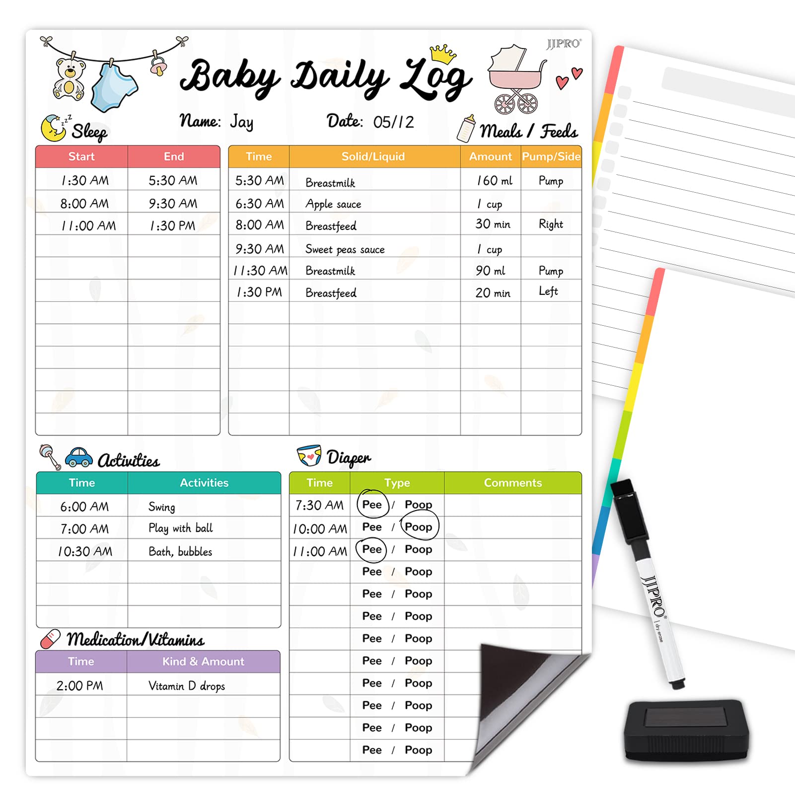 Mua Newborn Baby or Toddler Log Tracker Whiteboard - Reusable Daily ...