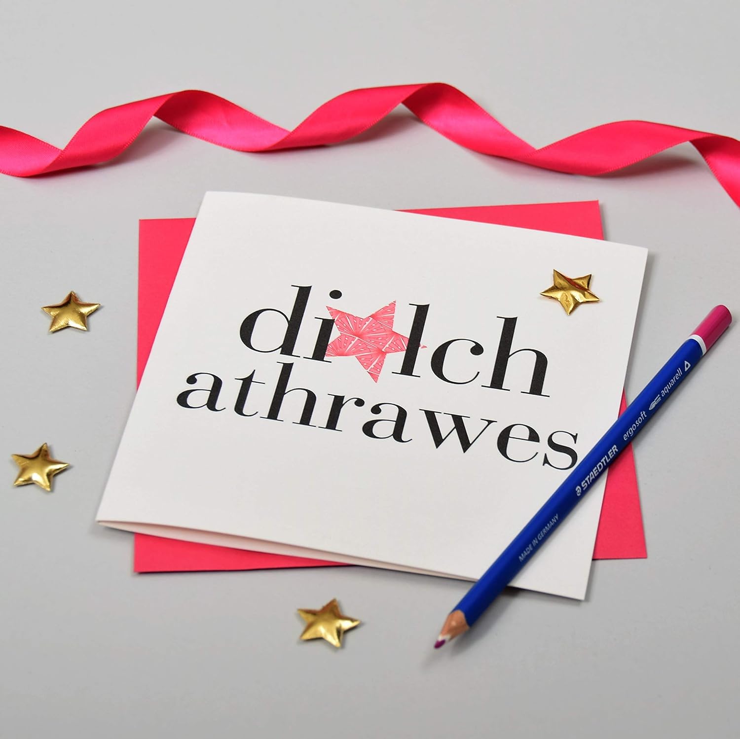 Claire Giles Hearts and Stars Welsh Thank You Female Teacher/Athrawes ...