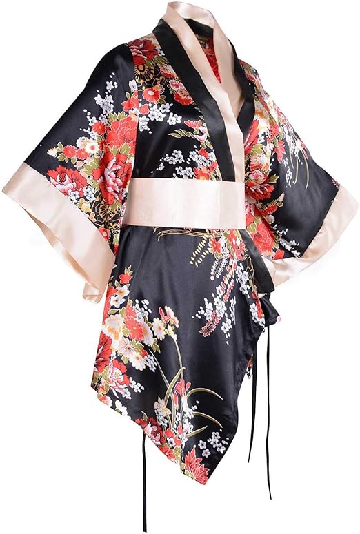 Amazon.com: Adult Short Kimono Costume Robe Sexy Floral Deep V-Neck ...