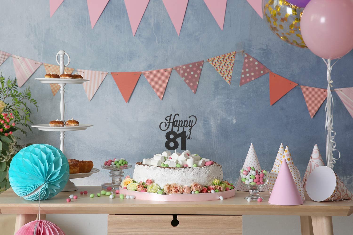 LINGTEER Happy 81st Birthday Black Cake Topper - Cheers To 81st ...