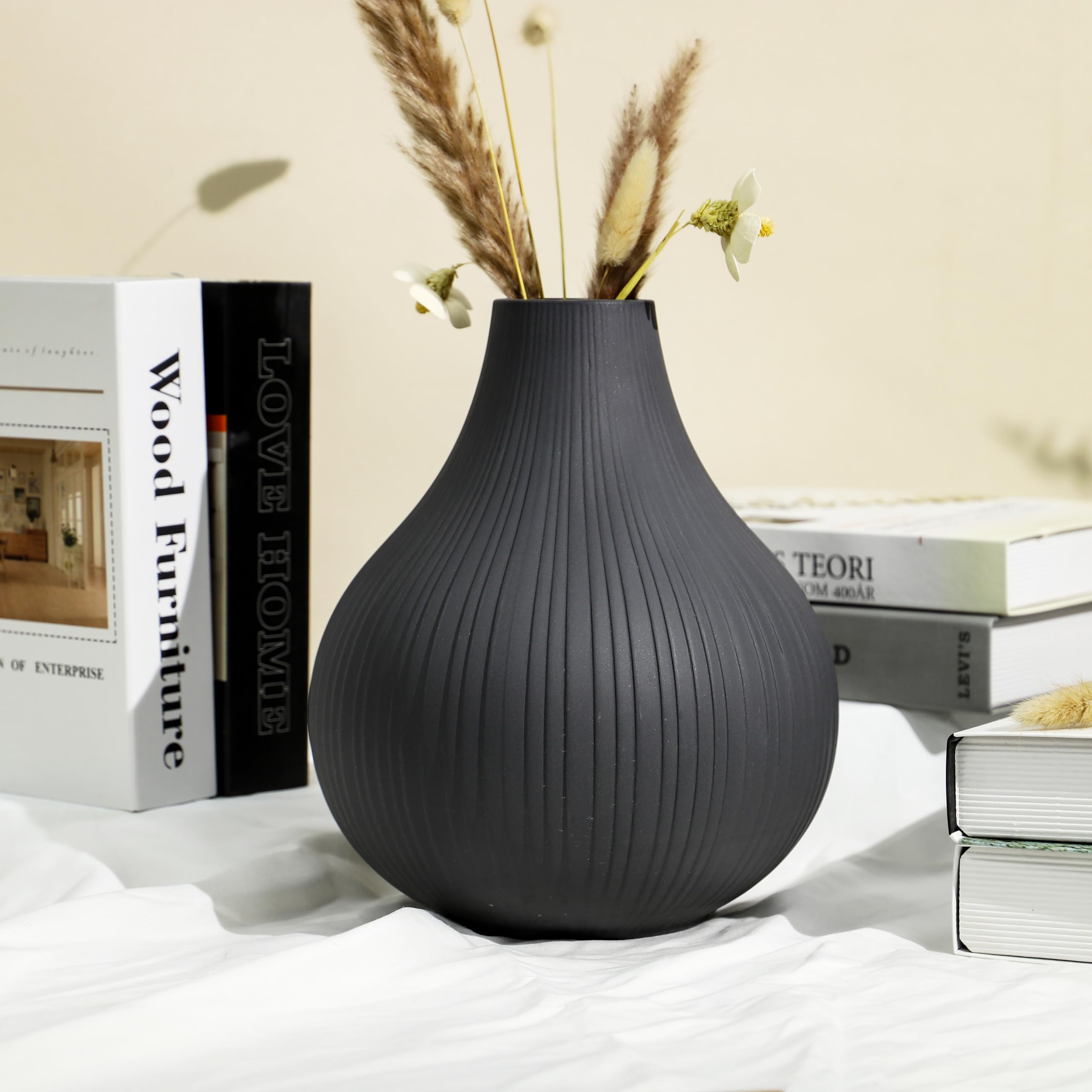 Large Ceramic Vase Modern Vase Black Gray Vase for Room, Big Belly ...