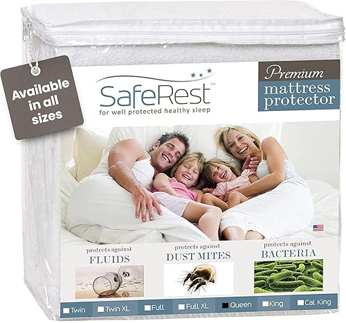 SafeRest Waterproof Queen Size Mattress Protector - Fitted with ...