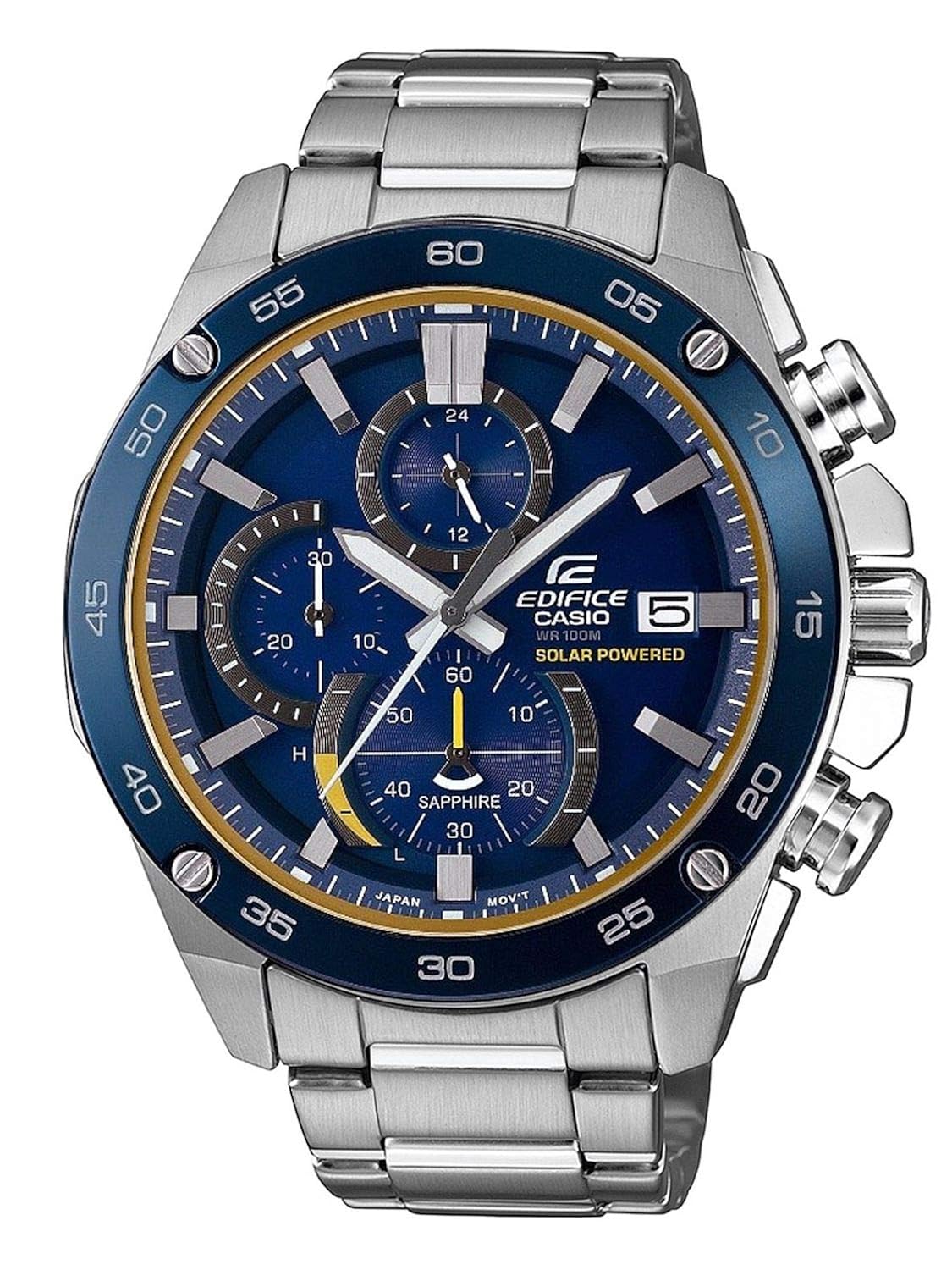 Casio Mens Chronograph Solar Powered Watch with Stainless Steel Strap ...