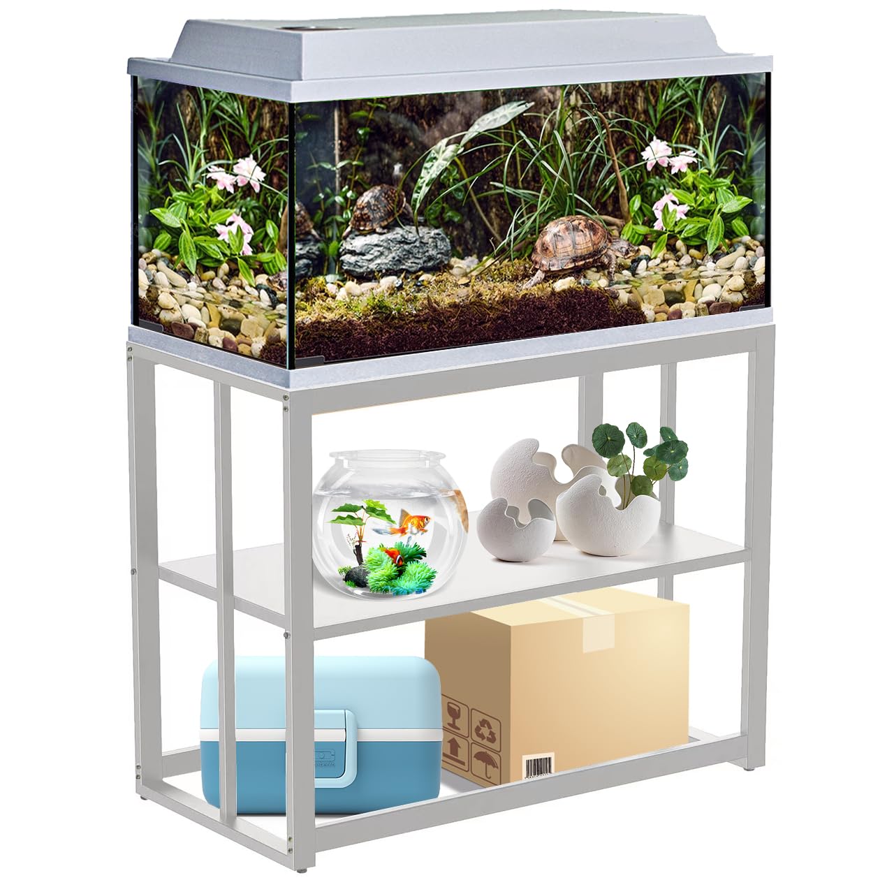 Akenow 40 Gallon Fish Tank Stand with Shelf, Metal Aquarium Stand ...