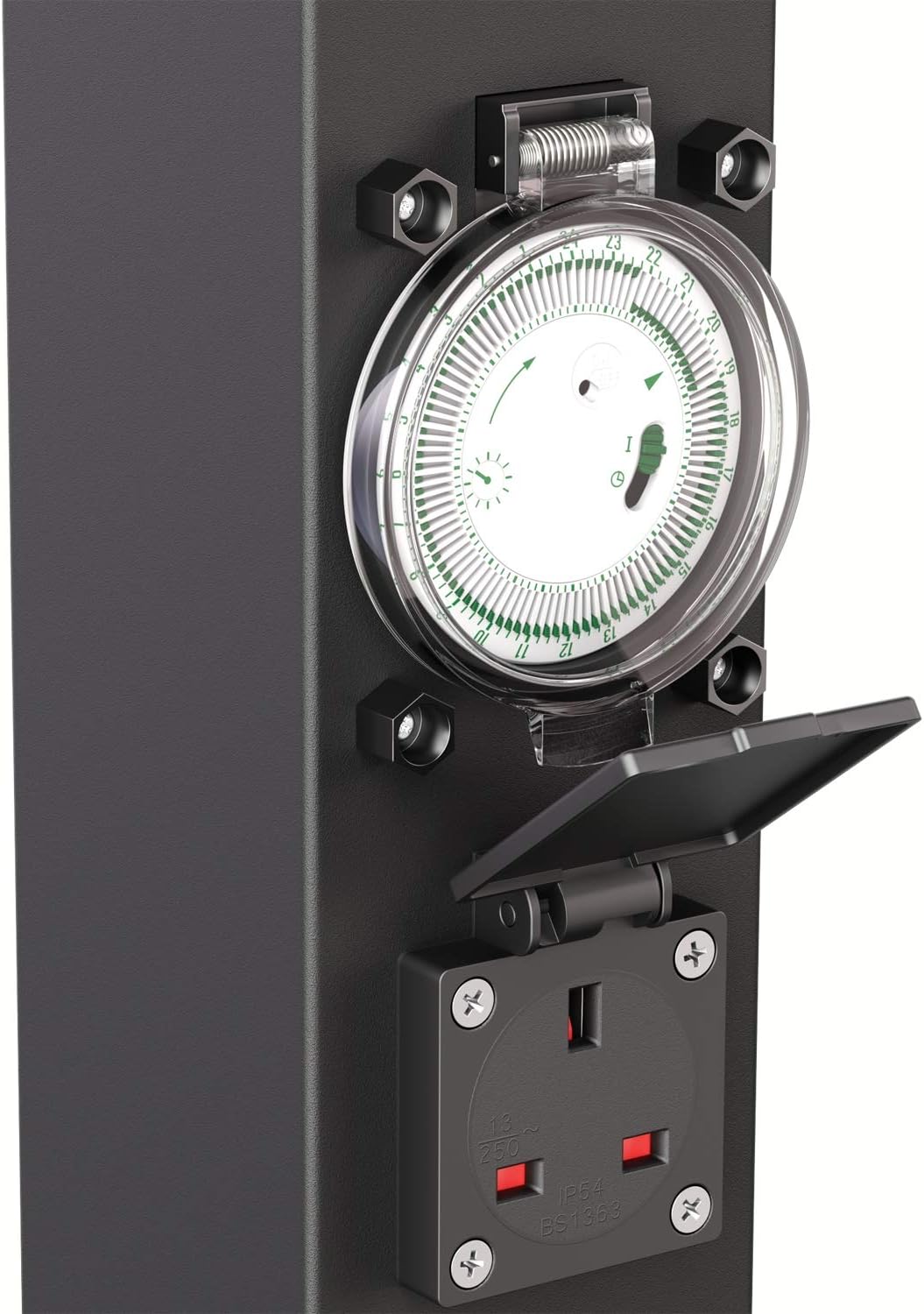 ledscom Garden Power Socket Column Polly Black for Outdoor, Triple with ...