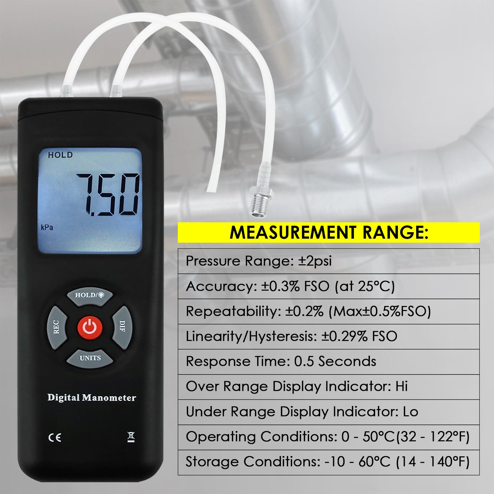Mua Manometer Air Pressure Meter Dual-Port HVAC Manometer Gas Pressure ...