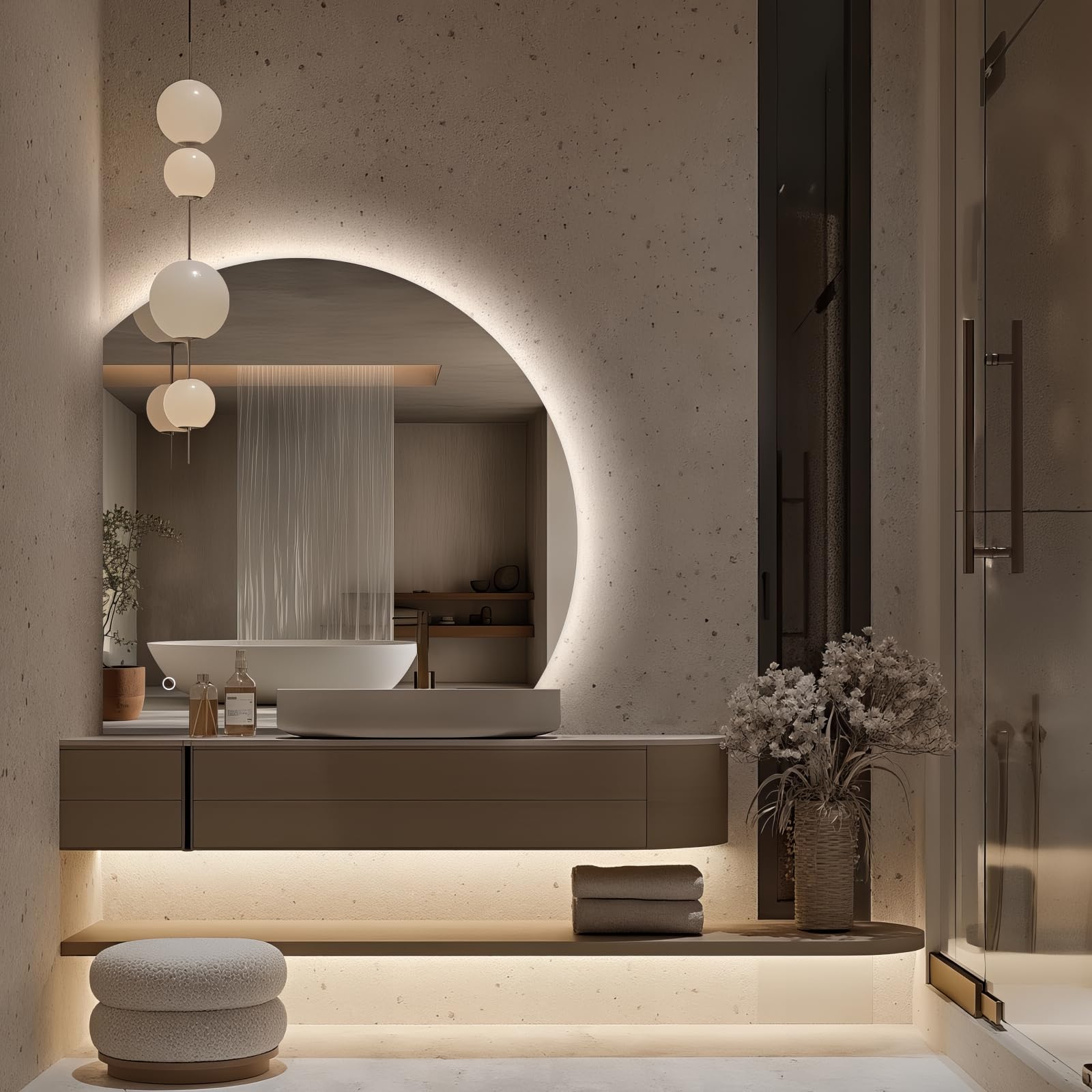 TheiaMo 32" Half Moon LED Bathroom Mirror with Lights, Stepless ...