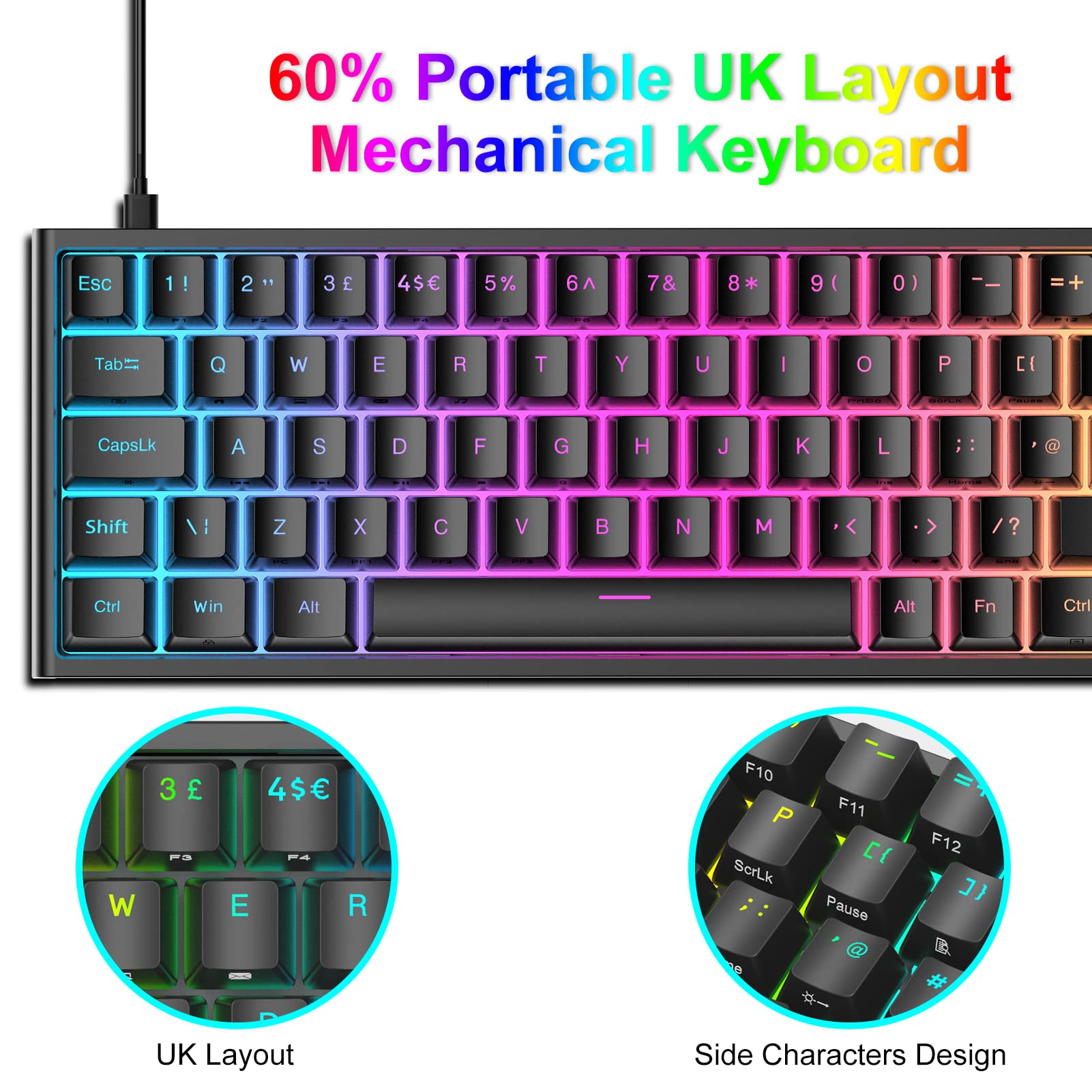 Mua Wired 60% Gaming Keyboard & Mouse RGB Backlit, 68 Keys UK Layout ...