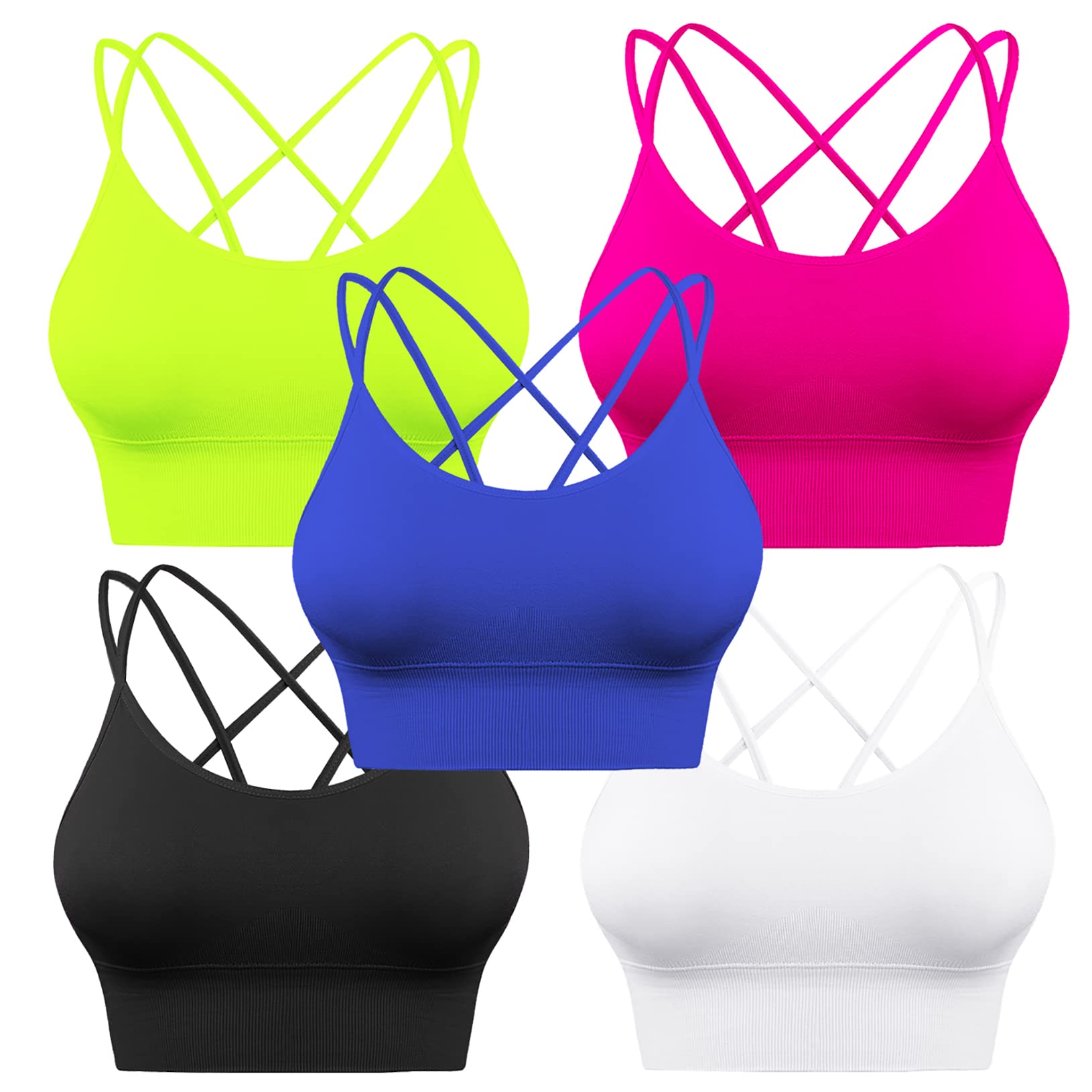 Sykooria Cross Back Sports Bras Strappy Longline Padded Cropped Bras ...