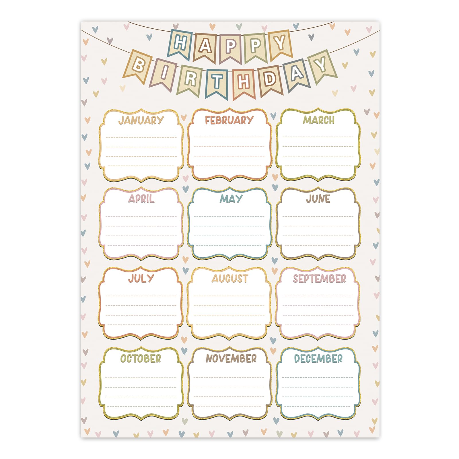 JUESMOS Boho Birthday Chart Poster for Classroom Happy Birthday Poster ...