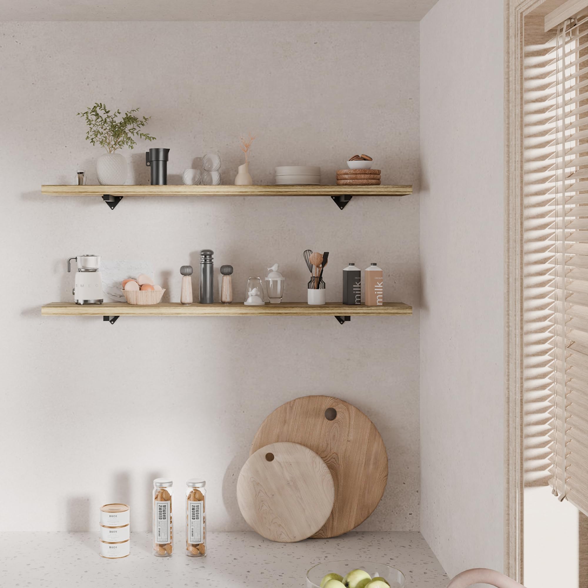 ONOTETUT 48 inch Floating Shelf Set of 2, Rustic Wood Long Floating ...