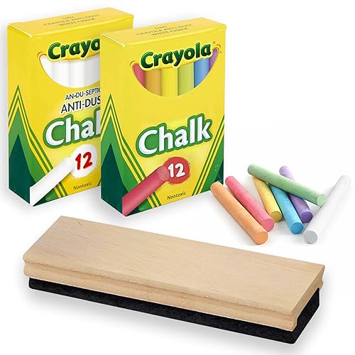 The Mega Deals Chalkboard Chalk and Eraser Set, 24 Pack Including 12 ...