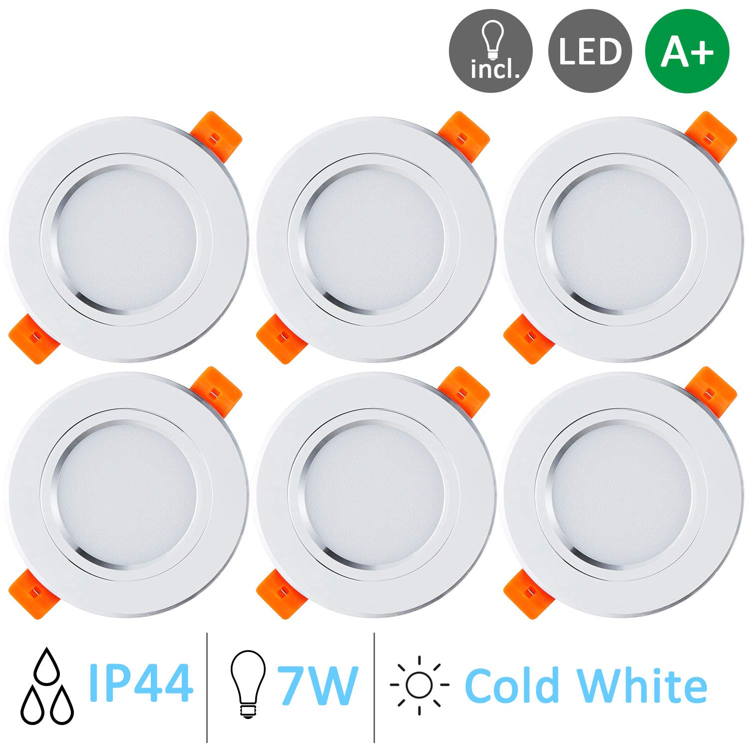 Gr4tec 6 Focos Led Empotrables Techo Blanco, 7W Downlight Plafón Luz de Techo Blanco Frío 6000K ...