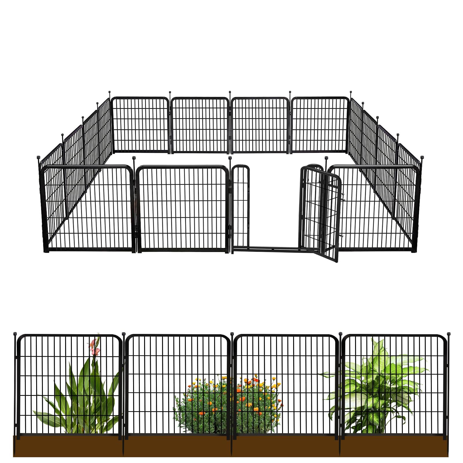 Getlay 48 in(H) Decorative Garden Fence with Gate,8 Panels Total 17.7 ...