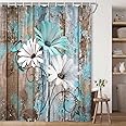 Amazon.com: JAWO Farmhouse Flower Floral Shower Curtain, Rustic Teal ...