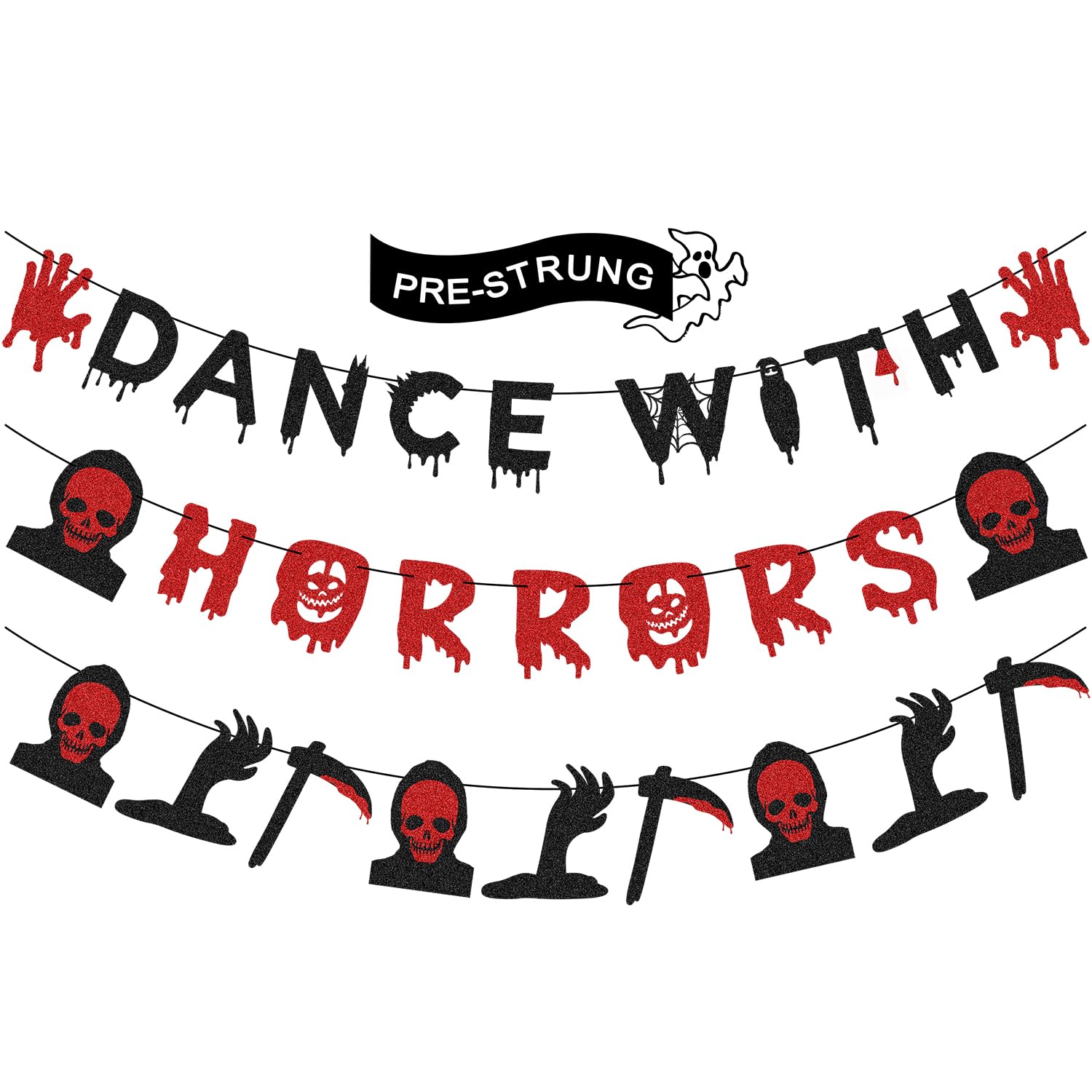Simife Halloween Decorations - Glittery Dance with Horrors Banner ...
