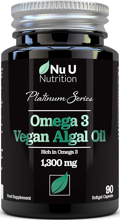 Vegan Omega 3 Rich Algae Oil Capsules with Vitamin E - 1300mg Algae Oil ...