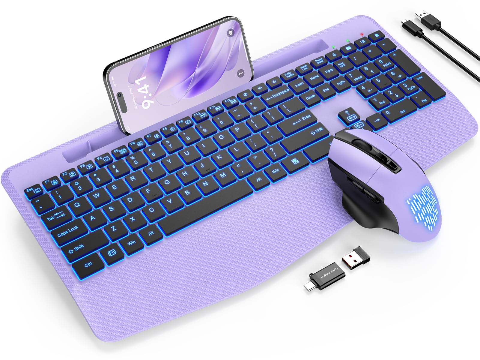 Wireless Keyboard And Mouse Backlits Wrist Rest Jiggler Mouse Rechargeable Ergonomic Keyboard