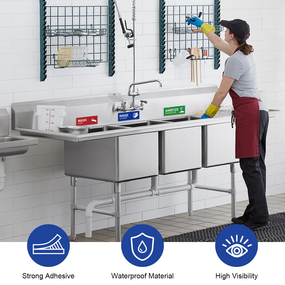 Mua Magicfour Wash Rinse Sanitize Sink Labels, 5 Pack 3 Compartment ...