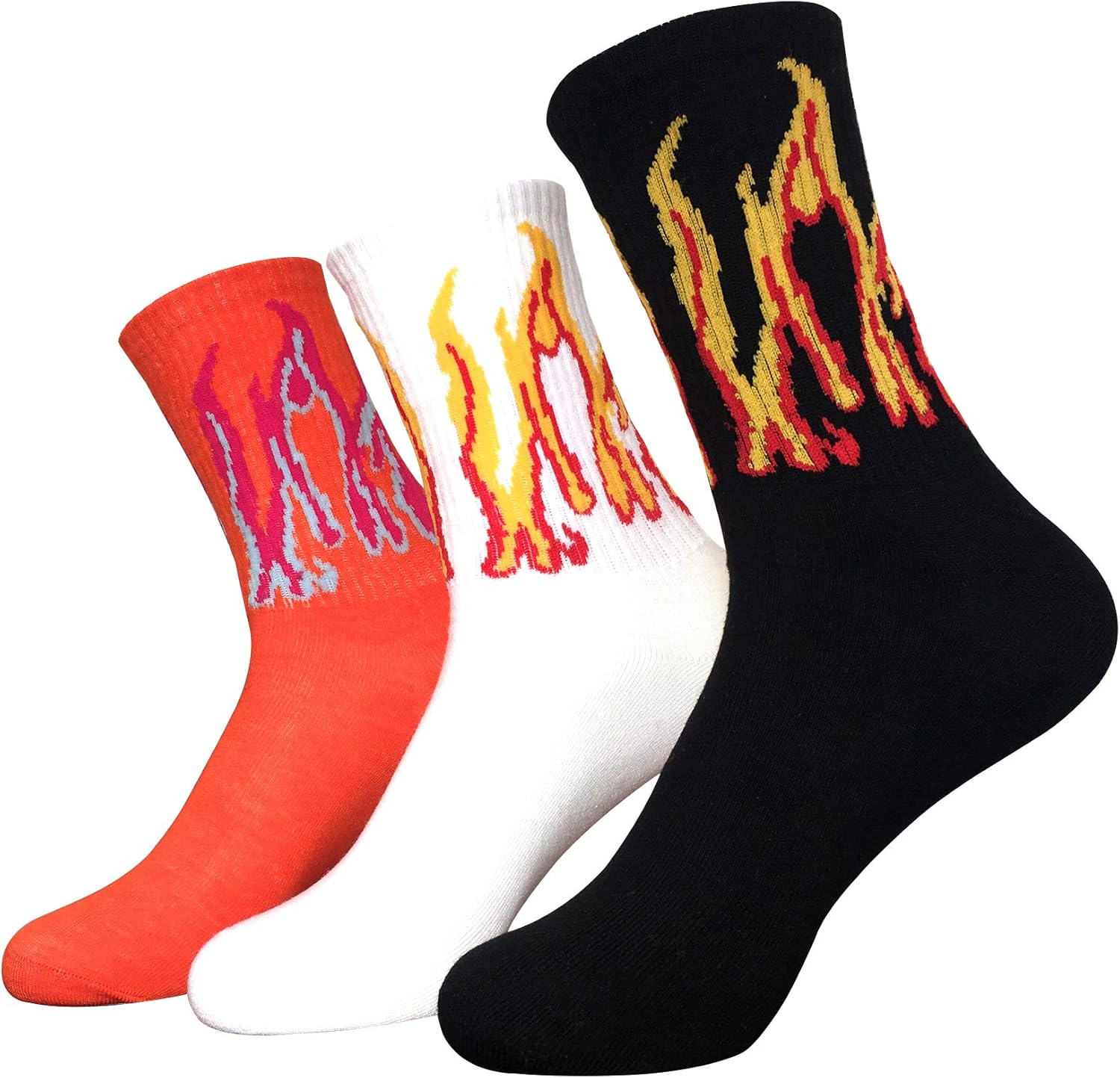 Flame Socks Men Colorful Soft Comfy Thick Crew Socks 3 Pairs Funny ...
