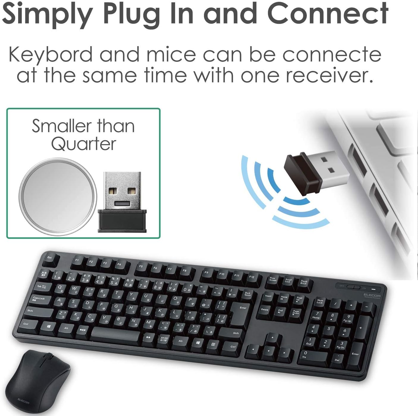 Elecom Wireless Japanese Layout Keyboard 109 keys Membrane Type with ...