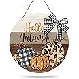 Amazon.com : Whaline Fall Pumpkin Wooden Door Sign Hello Autumn Front ...