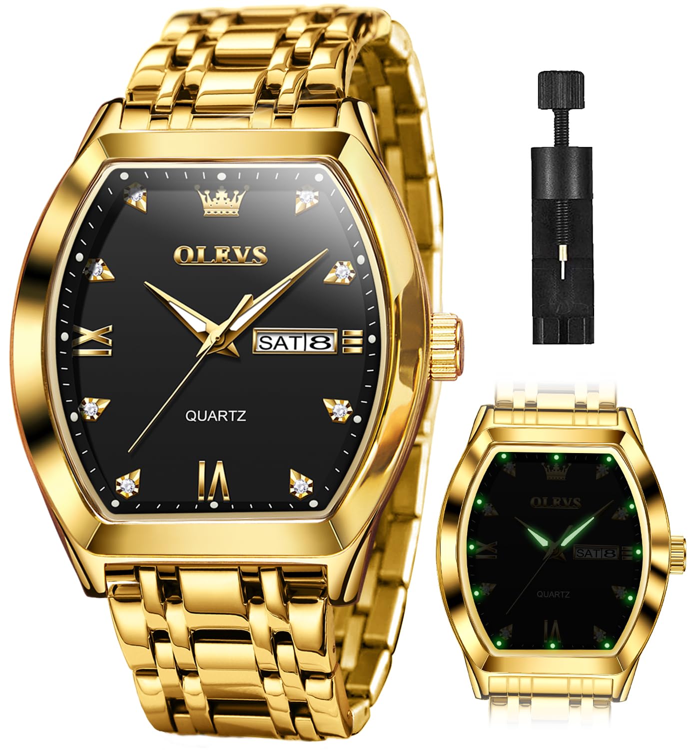 OLEVS Gold Black Men Watches Business Dress Square Diamond Analog ...