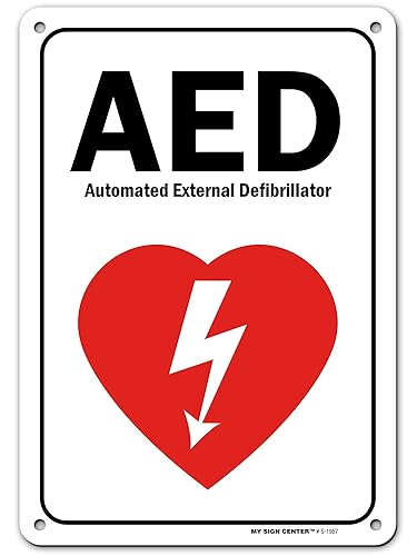 AED Automated External Defibrillator Sign, 7" x 10" 0.40 Aluminum, Fade ...
