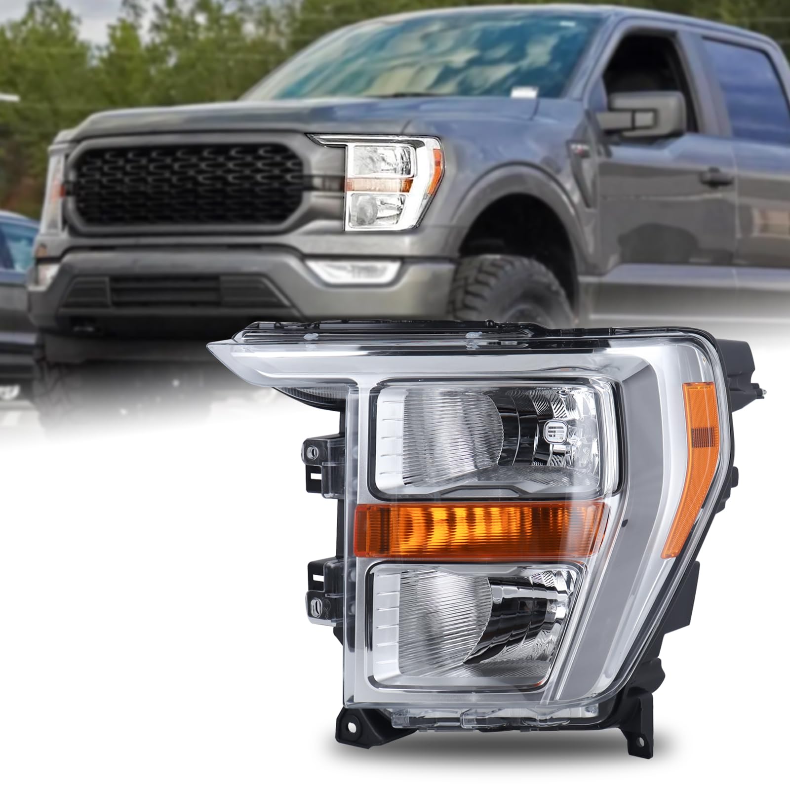 Duolctrams OEM Style Chrome Bezel Halogen Headlight Assembly Compatible ...