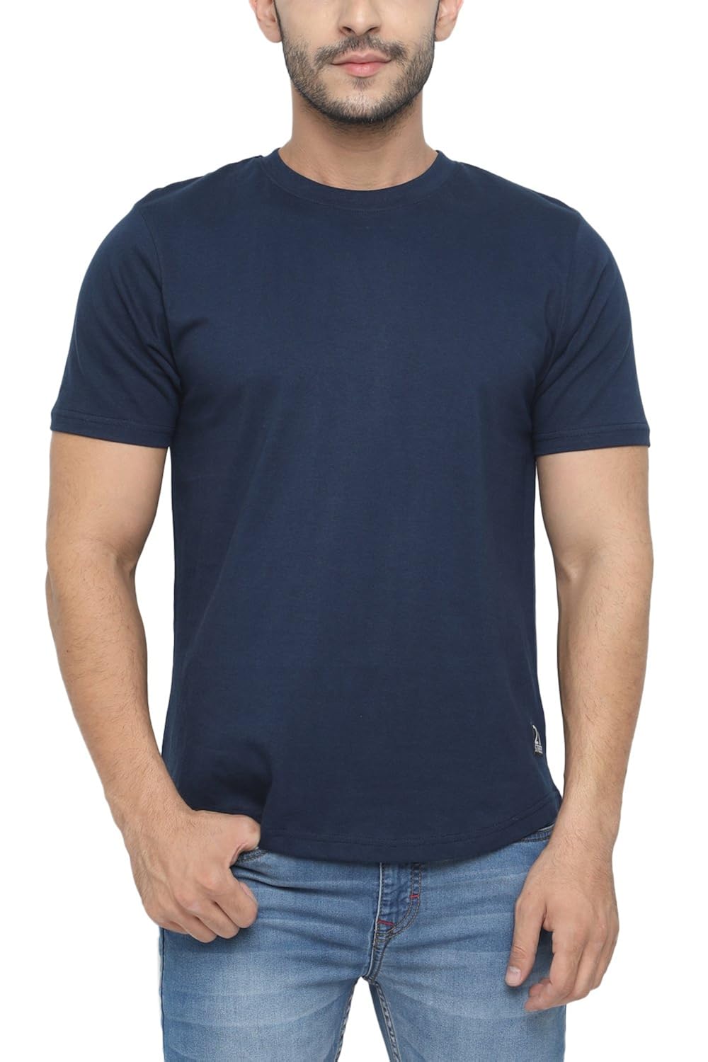 Buy 27STREET T-Shirt for Men Curved Bottom Slim fit Solid Color Men's ...