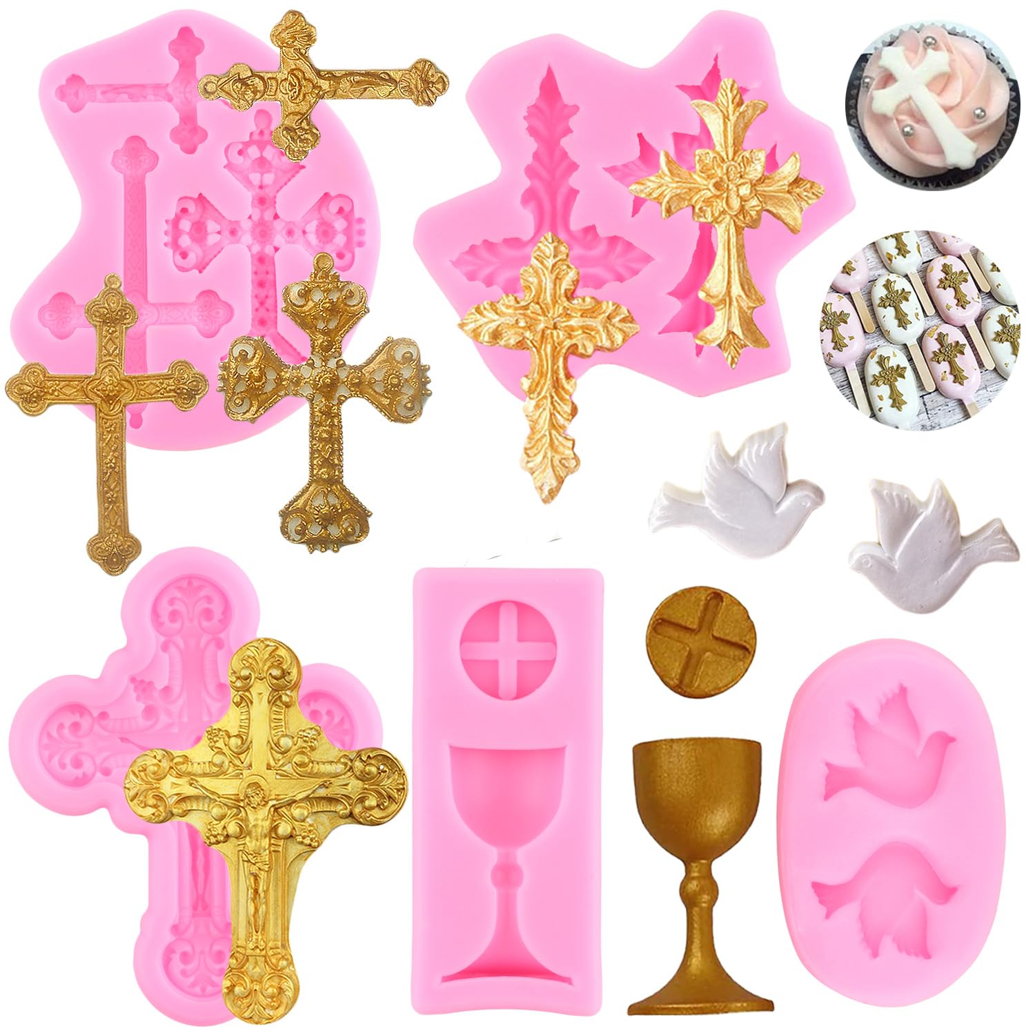 Mujiang Cross Silicone Molds Baptism Cake Decorations Cross Cake Mold ...