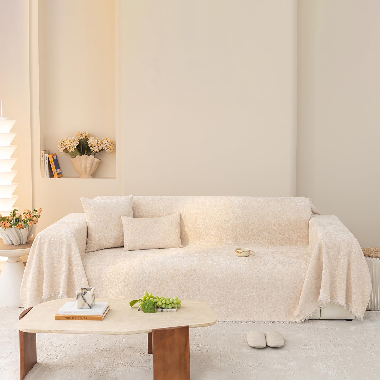 STACYPIK Durable Beige Couch Cover Boho Sofa Cover for 3 Cushion Couch ...