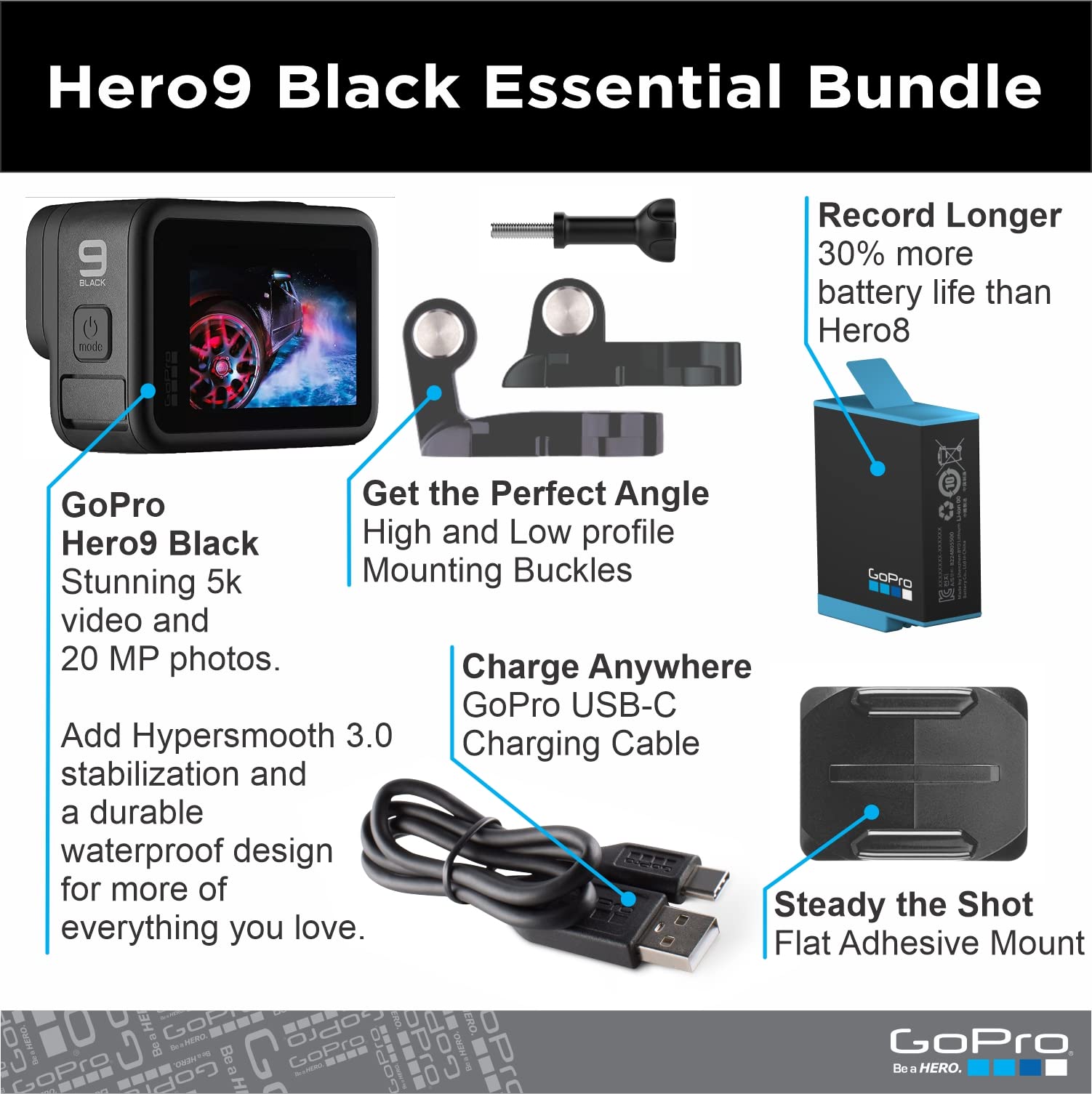 GoPro HERO9 Black - E-Commerce Packaging - Waterproof Action Camera with Front LCD and Touch ...