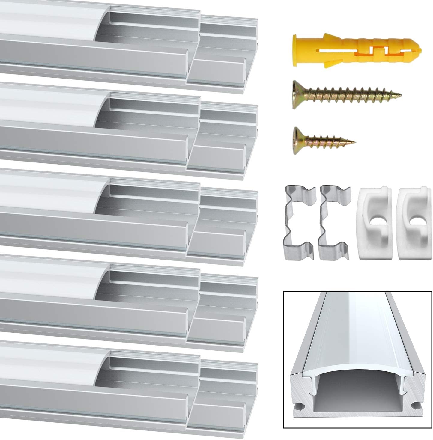 Jirvyuk Aluminum Profile Led, 10 Pack 1m/3.3ft LED Aluminum Channel and ...
