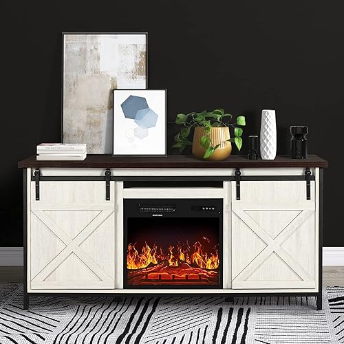STHOUYN 58" Electric Fireplace White TV Stand Up to 65" TV ...